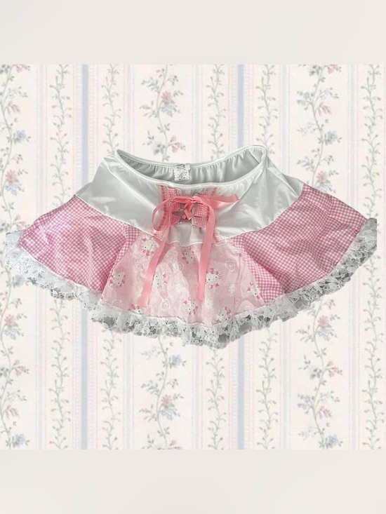 Skirts | Pink Ruffle Hello Kitty Mini Skirt With Lace Trim | Poshmark